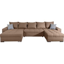 Wohnlandschaft Collection AB "Josy XXL U-Form, B: 333 cm, mit 2 Recamieren 77 & 97 cm", braun, B:333cm H:84cm T:161cm, 100% Polyester, Sofas, Wohnlandschaft, mit Bettfunktion, Bettkasten & 2 Zierkissen, Federkern, Topseller