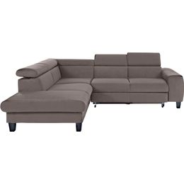 Ecksofa COTTA "Morven L-Form", grau (taupe), B:249cm H:75cm T:207cm, Microfaser PRIMABELLE (100% Polyester);Flachgewebe (100% Polyester);Samtvelours (100% Polyester), Sofas, Ecksofa, wahlweise mit Bettfunktion, Bettkasten & Wireless-Charger