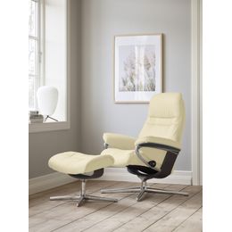 Relaxsessel stressless "Sunrise", beige (vanilla paloma), B:83cm H:105cm T:74cm, Leder PALOMA: PALOMA ist ein durchgef&auml;rbtes Semianilin-M&ouml;belleder mit nat&uuml;rlicher Narbung., Sessel, Relaxsessel, mit Hocker, mit Cross Base, Gr&ouml;&szlig;e S, M & L, Holzakzent Wenge