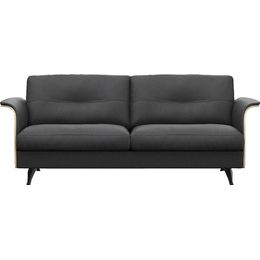 2,5-Sitzer FLEXLUX "Glow Sofa, Couch", schwarz (deep schwarz), B:191cm H:81cm T:91cm, 100% Echteder, Sofas, Premium-Sitz: Kaltschaum & Federkern, Arml. Walnuss, Fu&szlig; schwarz