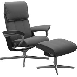 Fu&szlig;hocker stressless "Admiral", grau (grau batick), B:55cm H:41cm T:39cm, Leder BATICK: BATICK ist ein leicht korrigiertes, durchgef&auml;rbtes und genarbtes M&ouml;belleder, bei dem die meisten Unebenheiten und Spuren in der Regel entfernt wurden., Hocker, Fu&szlig;hocker, mit Cross Base, Gr&ouml;&szlig;e M & L, Holzakzent Schwarz