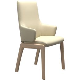 Polsterstuhl stressless "Laurel", beige (vanilla paloma, walnuss), B:58cm H:105cm T:60cm, Leder PALOMA: PALOMA ist ein durchgef&auml;rbtes Semianilin-M&ouml;belleder mit nat&uuml;rlicher Narbung., St&uuml;hle, Polsterstuhl, High Back mit Armlehne, Gr&ouml;&szlig;e L, mit abgerundeten Beinen in Walnuss