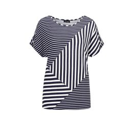 Kurzarmshirt GOLDNER "Kurzgr&ouml;&szlig;e Shirt mit U-Boot-Ausschnitt", Damen, Gr. 19, blau (marine, wei&szlig;, gemustert), Obermaterial: 95% Viskose CV. 5% Elasthan EL., U-Boot-Ausschnitt, Sonstiges, Shirts, Dekokn&ouml;pfe