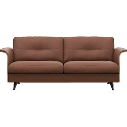 2,5-Sitzer FLEXLUX "Glow Sofa, Couch, Premium-Sitzkomfort: Kaltschaum & Federkern", braun (old chesnut braun), B:191cm H:81cm T:91cm, 100% Echteder, Sofas, Armlehnenblende in ge&ouml;lter Eiche, Fu&szlig; schwarz