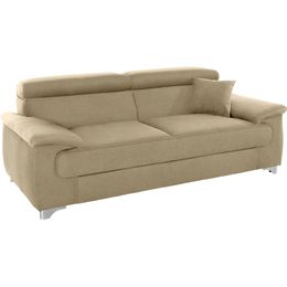 2-Sitzer DOMO collection "Mira inklusive Kopfteilverstellung f&uuml;r mehr Wohlf&uuml;hlkomfort", beige, B:185cm H:78cm T:100cm, Zierkissen: Entsprechend jeweiligem Bezug.;Struktur (100% Polyester);Struktur fein (100% Polyester);Luxus-Microfaser (92% Polyester, 8% Nylon), Sofas, elegant und modern, komfortabel, frei im Raum stellbar