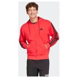 Kapuzensweatshirt Adidas SPORTSWEAR "ESSENTIALS 3-STREIFEN FRENCH TERRY", Herren, Gr. S, pure ruby, schwarz, Obermaterial: 55% Baumwolle, 36% Polyester, 9% Viskose, normal, Rundhals, angesetztes B&uuml;ndchen, Sweatshirts