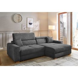 Jockenh&ouml;fer Ecksofa JOCKENH&Ouml;FER GRUPPE "Slider L-Form, B: 277 cm, mit 60 cm elektrischer Sitztiefenverstellung", grau (grau 426, 09), B:279cm T:126cm, Korpus: 100% Polyester;Kissen: 100% Polyester, Sofas, Ecksofa, 140kg Belastbarkeit, USB, verstellbaren Kopfst&uuml;tzen & Zierkissen, Topseller