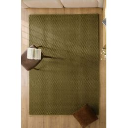Teppich Wecon Home "Castello THREE", oliv gr&uuml;n, B:160cm H:7mm L:230cm, Schurwolle, Teppiche, Teppich, Schurwolle, Kurzflor mit Hoch-Tief-Effekt, Wohnzimmer, Punktmuster