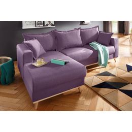 Ecksofa Home Affaire "Edina L-Form", lila (aubergine), B:228cm H:83cm T:151cm, Webstoff (100% Polyester);Baumwollmix (50% Baumwolle, 50% Polyester);Baumwollmix (50% Baumwolle, 50% Polyester), Sofas, Ecksofa, auch in Baumwollmix-Bezug, im skandinavischem Stol