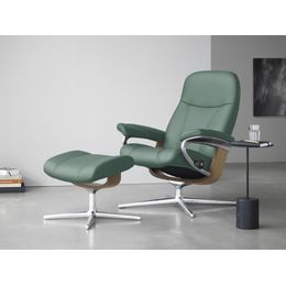 Fu&szlig;hocker stressless "Consul", gr&uuml;n (aqua gr&uuml;n paloma), B:54cm H:41cm T:39cm, Leder PALOMA: PALOMA ist ein durchgef&auml;rbtes Semianilin-M&ouml;belleder mit nat&uuml;rlicher Narbung., Hocker, Fu&szlig;hocker, mit Cross Base, Gr&ouml;&szlig;e S, M & L, Holzakzent Eiche