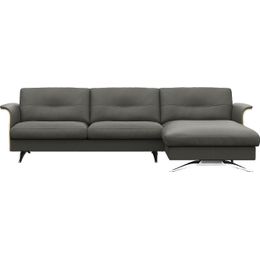 Ecksofa FLEXLUX "Glow, super bequem durch hochwertigem Sitzaufbau mit Federkern, L-Form", grau (warm mineral grau), B:273cm H:81cm T:158cm, 100% Echteder, Sofas, Ecksofa, Modernes skandinavisches Design