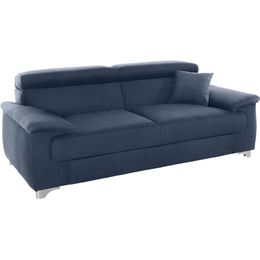 2-Sitzer DOMO collection "Mira inklusive Kopfteilverstellung f&uuml;r mehr Wohlf&uuml;hlkomfort", blau (dunkelblau), B:185cm H:78cm T:100cm, Zierkissen: Entsprechend jeweiligem Bezug.;Struktur (100% Polyester);Struktur fein (100% Polyester);Luxus-Microfaser (92% Polyester, 8% Nylon), Sofas, elegant und modern, komfortabel, frei im Raum stellbar