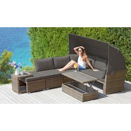 Gartenlounge-Set Konifera "Hawaii Premium", beige, B:219cm H:71cm T:142cm, Aluminium, Polyrattan, Sitzm&ouml;bel-Sets, Gartenm&ouml;bel-Set, mit aufklappbarem Dach und zur Sonneninsel umbaubar, Aluminium