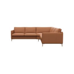 Ecksofa FLEXLUX "Fiore, gleichschenklig, bequem durch hochwertigem Sitzaufbau", braun (modern cogna), B:249cm H:85cm T:92cm, 100% Echteder, Sofas, Ecksofa, schmale Armlehnen, Kaltschaum, F&uuml;&szlig;e Alu+ Eiche