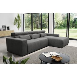 Ecksofa DOMO collection "Brandon B/T: 289/177 cm, belastbar bis 140kg/ Sitz, L-Form", grau, B:289cm H:80cm T:175cm, Luxus-Microfaser in Antikleder-Optik (100% Polyester);Luxus-Microfaser (100% Polyester);Kunstleder SOFTLUX, Sofas, Ecksofa, mit Sitztiefenverstellung, Cord, grau