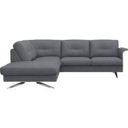 Ecksofa FLEXLUX "Glow, super bequem durch hochwertigem Sitzaufbau mit Federkern, L-Form", blau (navy blau), B:236cm H:81cm T:224cm, 62% Polyester/17%Baumwolle/14%Viscose/7%Leinen, Sofas, Ecksofa, Modernes skandinavisches Design