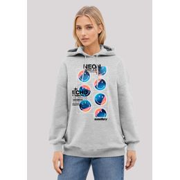 Kapuzenpullover F4NT4STIC "Smiley Originals Neon Dreams Big Print", Damen, Gr. XS, grau (grau melange), Obermaterial: 80% Baumwolle, 20% Polyester, oversize, Pullover Kapuzenpullover, Premium Qualit&auml;t