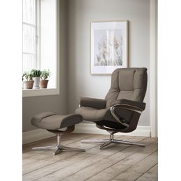 Relaxsessel stressless "Mayfair", braun (mole batick), B:92cm H:103cm T:79cm, Leder BATICK: BATICK ist ein leicht korrigiertes, durchgef&auml;rbtes und genarbtes M&ouml;belleder, bei dem die meisten Unebenheiten und Spuren in der Regel entfernt wurden., Sessel, Relaxsessel, mit Hocker, mit Cross Base, Gr&ouml;&szlig;e S, M & L, Holzakzent Braun