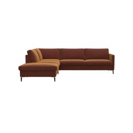 Ecksofa FLEXLUX "Fiore, L-Form", braun (cognac), B:266cm H:85cm T:225cm, 100% Polyester, Sofas, Ecksofa, schmale Armlehnen, Kaltschaum, F&uuml;&szlig;e Alu+schwarz