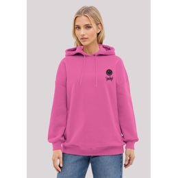 Kapuzenpullover F4NT4STIC "Smiley Script Wordmark dark Bestickt", Damen, Gr. XS, hyper pink, Obermaterial: 80% Baumwolle, 20% Polyester, oversize, Pullover Kapuzenpullover, Premium Qualit&auml;t