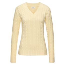 Lascana V-Ausschnitt-Pullover gelb Gr. 40/42 f&uuml;r Damen. Mit V-Ausschnitt. Figurumspielend. Nachhaltig.