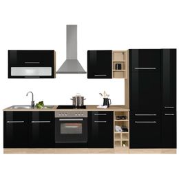 K&uuml;chenzeile KOCHSTATION "KS-Eton", schwarz (k&uuml;che: schwarz, korpus: eichefarben, arbeitsplatte: eichefarben), B:330cm T:60cm, Komplettk&uuml;chen-Sets, K&uuml;chenzeile, ohne E-Ger&auml;te, Breite 330 cm