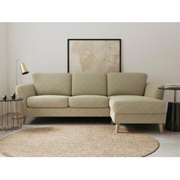 Ecksofa Home Affaire "MARSEILLE (242/152cm),L-Form, Rec. rechts/links", braun (latte), B:242cm H:88cm T:152cm, 68% Polypropylene, 32% Polyester, Sofas, Ecksofa, Massivholzbeine Eiche, Landhausstil, Wellenunterfederung