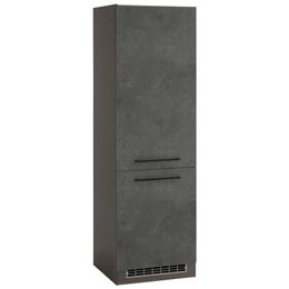 K&uuml;hlumbauschrank KOCHSTATION "KS-Tulsa", grau (betonfarben dunkel), B:60cm H:200cm T:60cm, Schr&auml;nke, 60 cm breit, 200 cm hoch, 2 T&uuml;ren, schwarzer Metallgriff, MDF Front