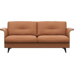 2,5-Sitzer FLEXLUX "Glow Sofa, Couch, Premium-Sitzkomfort: Kaltschaum & Federkern", braun (modern cognac braun), B:191cm H:81cm T:91cm, 100% Echteder, Sofas, Armlehnenblende in ge&ouml;lter Eiche, Fu&szlig; schwarz