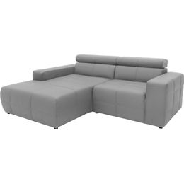 Ecksofa DOMO collection "Brandon, inkl. Kopfteilverstellung, B/T/H: 214/100/80 cm, L-Form", grau (hellgrau), B:214cm H:80cm T:175cm, Echtleder, Sofas, Ecksofa, Mit Kopfteilverstellung, auch in Leder und Cord, L-Form