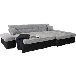 Ecksofa DOMO collection "Moric, L-Form, XXL-Sofa - Breite 300cm, viel Platz, auch in Cord", wei&szlig;, grau, B:300cm H:80cm T:172cm, Kunstleder SOFTLUX / Struktur (90% Polyester/ 10% Polyacryl);Microfaser PRIMABELLE (100% Polyester)/ Struktur (90% Polyester/ 10% Polyacryl), Sofas, Ecksofa, wahlweise mit Bettfunktion und Armteilverstellung, schwarz-wei&szlig;-grau, Topseller