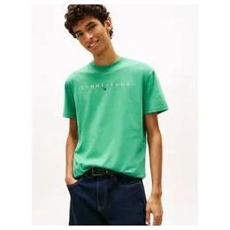 Tommy Hilfiger T-Shirt TOMMY JEANS "TJM REG LINEAR LOGO TEE EXT", Herren, Gr. 4XL, bahama gr&uuml;n, Single Jersey, Obermaterial: 100% Baumwolle, bestickt, unifarben, regular fit normal, Rundhals, abgesteppte Kante, Shirts T-Shirt, Rundhals, Regular Fit