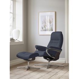 Relaxsessel stressless "Sunrise", blau (oxford blau paloma), B:83cm H:105cm T:74cm, Leder PALOMA: PALOMA ist ein durchgef&auml;rbtes Semianilin-M&ouml;belleder mit nat&uuml;rlicher Narbung., Sessel, Relaxsessel, mit Hocker, mit Cross Base, Gr&ouml;&szlig;e S, M & L, Holzakzent Wenge