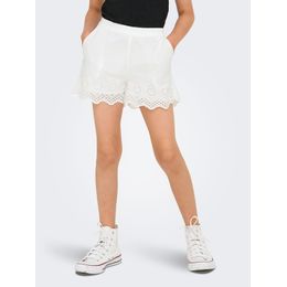 Shorts KIDS Only "KOGLOU LIFE EMB SHORTS WVN", M&auml;dchen, Gr. 128, N-Gr, wei&szlig; (cloud dancer), Web, Obermaterial: 100% Baumwolle, unifarben, regular fit kniefrei, Hosen Shorts