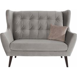 2-Sitzer Home Affaire "Hemmink", grau (grau, hellgrau), B:144cm H:107cm T:94cm, Samtvelours (100% Polyester);Luxus-Microfaser (100% Polyester);Struktur (94% Polyester, 6% Polyacryl), Sofas, mit Knopfheftung