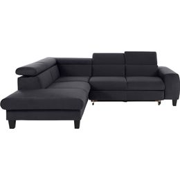 Ecksofa COTTA "Morven L-Form", grau (lava), B:249cm H:75cm T:207cm, Microfaser PRIMABELLE (100% Polyester);Flachgewebe (100% Polyester);Samtvelours (100% Polyester), Sofas, Ecksofa, wahlweise mit Bettfunktion, Bettkasten & Wireless-Charger