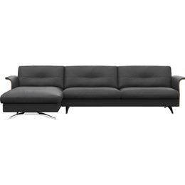 Ecksofa FLEXLUX "Glow Designsofa, bequem und komfortabel durch hochwertigen Sitzaufbau", schwarz (deep schwarz), B:305cm H:81cm T:158cm, 100% Echteder, Sofas, Ecksofa, L-Form, Modernes skandinavisches Design