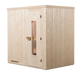 Sauna Weka "Elementsauna HALMSTAD 1", beige (natur), Saunaofen, externe Steuerung, 4,5 kW, Saunen, vorgefertigte Elemente, isolierte Holzt&uuml;r
