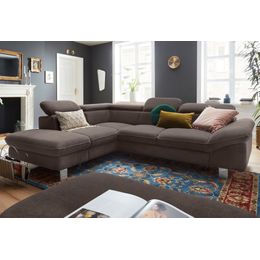 Ecksofa COTTA "Driver L-Form", braun (espresso), B:266cm H:73cm T:214cm, Struktur (100% Polyester);Chenille (90% Polyester, 10% Polyamid), Sofas, Ecksofa, mit Kopfteilverstellung, wahlweise mit Bettfunktion & Bettkasten