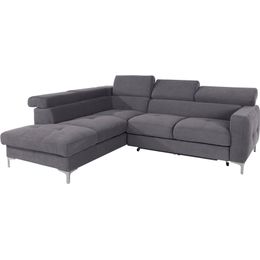 Ecksofa COTTA "Sammy L-Form", grau (stone), B:242cm H:74cm T:207cm, Struktur (100% Polyester );Chenille (90% Polyester; 10% Polyamid ), Sofas, Ecksofa, mit Kopfteilverstellung, wahlweise mit Bettfunktion & Bettkasten