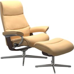 Relaxsessel stressless "View", gelb, B:91cm H:110cm T:85cm, Sessel, Relaxsessel, mit Hocker, mit Cross Base, Gr&ouml;&szlig;e S, M & L, Holzakzent Wenge