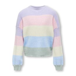 Strickpullover KIDS Only "KOGSANDY L/S STRIPE PULLOVER KNT NOOS", M&auml;dchen, Gr. 158/164, lavendula, Strick, Obermaterial: 50% Viskose, 27% Nylon, 23% Polyester, colorblocking, gestreift, regular fit h&uuml;ftlang, Rundhals, B&uuml;ndchen, Pullover Strickpullover