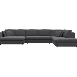 Wohnlandschaft FLEXLUX "Lovane, U-Form, bequem und komfortabel", grau (dervit grau), B:400cm H:84cm T:272cm, 100% Polyester, Sofas, Wohnlandschaft, Weich & anschmiegsam, gro&szlig;e Sitztiefe auf Kaltschaum, Dekokissen inkl.