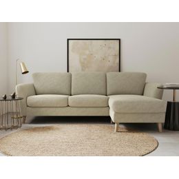Ecksofa Home Affaire "MARSEILLE (242/152cm),L-Form, Rec. rechts/links", braun (cappuccino), B:242cm H:88cm T:152cm, 68% Polypropylene, 32% Polyester, Sofas, Ecksofa, Massivholzbeine Eiche, Landhausstil, Wellenunterfederung