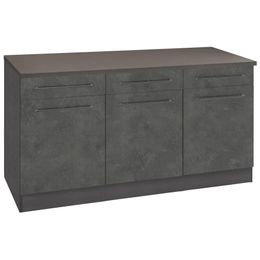 Unterschrank KOCHSTATION "KS-Tulsa", grau (betonfarben dunkel), B:150cm H:85cm T:60cm, Schr&auml;nke, Unterschrank, 150 cm breit, 3 Schubk&auml;sten, 3 T&uuml;ren, auch als Sideboard verwendbar