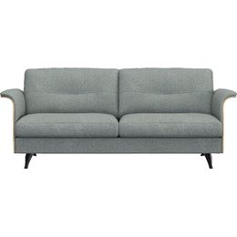2,5-Sitzer FLEXLUX "Glow Sofa, Couch, Premium-Sitzkomfort: Kaltschaum & Federkern", blau (sky blau), B:191cm H:81cm T:91cm, 62% Polyester/17%Baumwolle/14%Viscose/7%Leinen, Sofas, Armlehnenblende in ge&ouml;lter Eiche, Fu&szlig; schwarz