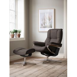 Relaxsessel stressless "Mayfair", braun (braun batick), B:92cm H:103cm T:79cm, Leder BATICK: BATICK ist ein leicht korrigiertes, durchgef&auml;rbtes und genarbtes M&ouml;belleder, bei dem die meisten Unebenheiten und Spuren in der Regel entfernt wurden., Sessel, Relaxsessel, mit Hocker, mit Cross Base, Gr&ouml;&szlig;e S, M & L, Holzakzent Schwarz