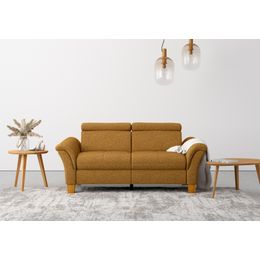2,5-Sitzer Home Affaire "Lindgren", gelb (mustard), B:185cm H:84cm T:93cm, 100% Polyester, Sofas, wahlweise mit TV-Funktion, links oder beidseitig, Kopfteilverstellung