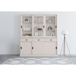 Buffet OTTO HOME "Schr&ouml;der", wei&szlig;, B:170cm H:190cm T:40cm, MDF, Massivholz, Schr&auml;nke, Buffet, mit 6 Schiebet&uuml;ren, davon 3 mit Glaseinsatz,Br.170 cm, Kiefer massiv