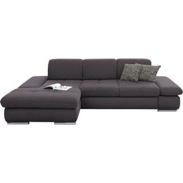 Ecksofa "SO4100 V", grau (fango), B:284cm H:80cm T:190cm, SET ONE BY Musterring, Sofas, Ecksofa, mit verstellbaren Kopfteilen, wahlweise mit Funktionen, Cord-Bezug